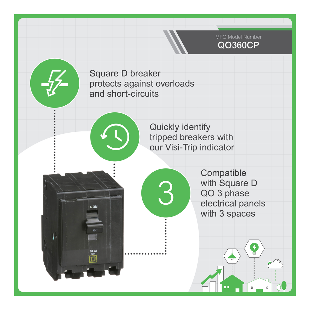 Square D QO360 Miniature Circuit Breaker 60A 240V 3Ph , Plug-On ...