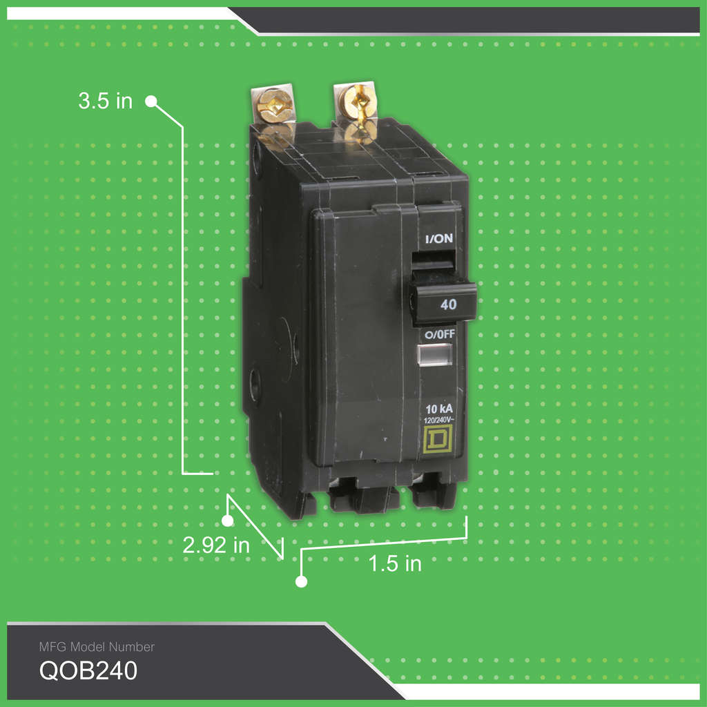 Square D QOB240 Miniature Circuit Breaker 40A 120/240V 1Ph 2P , Bolt-On ...