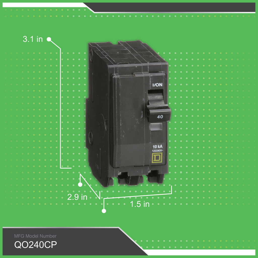 Square D QO240 40A 120/240v 2Pole Miniature Circuit Breaker, Plug-In ...