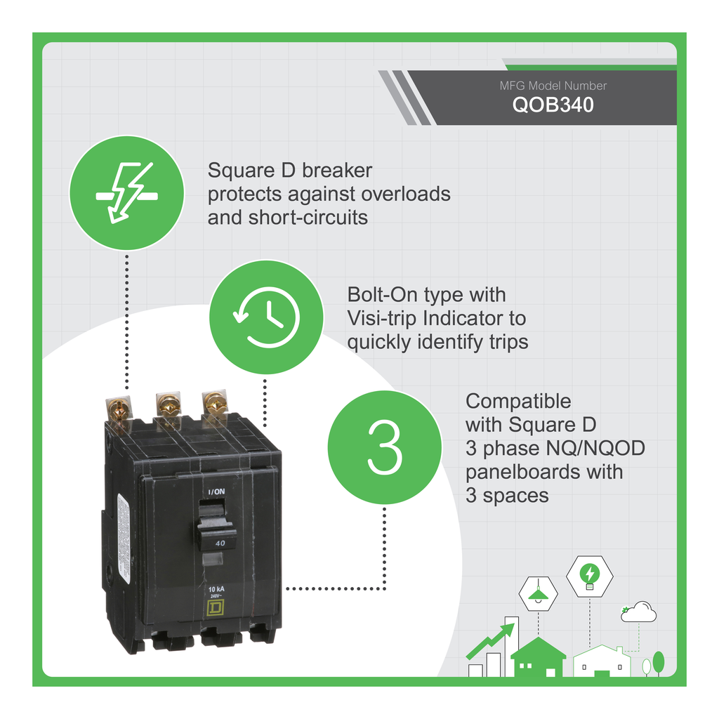 Square D QOB340 Miniature Circuit Breaker 40A 240V 3Ph , Bolt-On ...