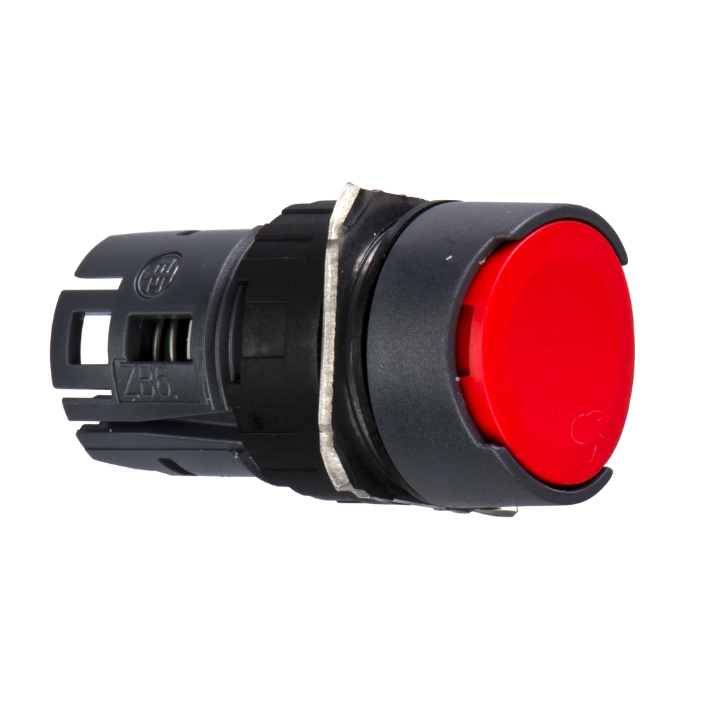 Head for non illuminated push button, Harmony XB6, red flush, 16mm, integral LED, spring return ...