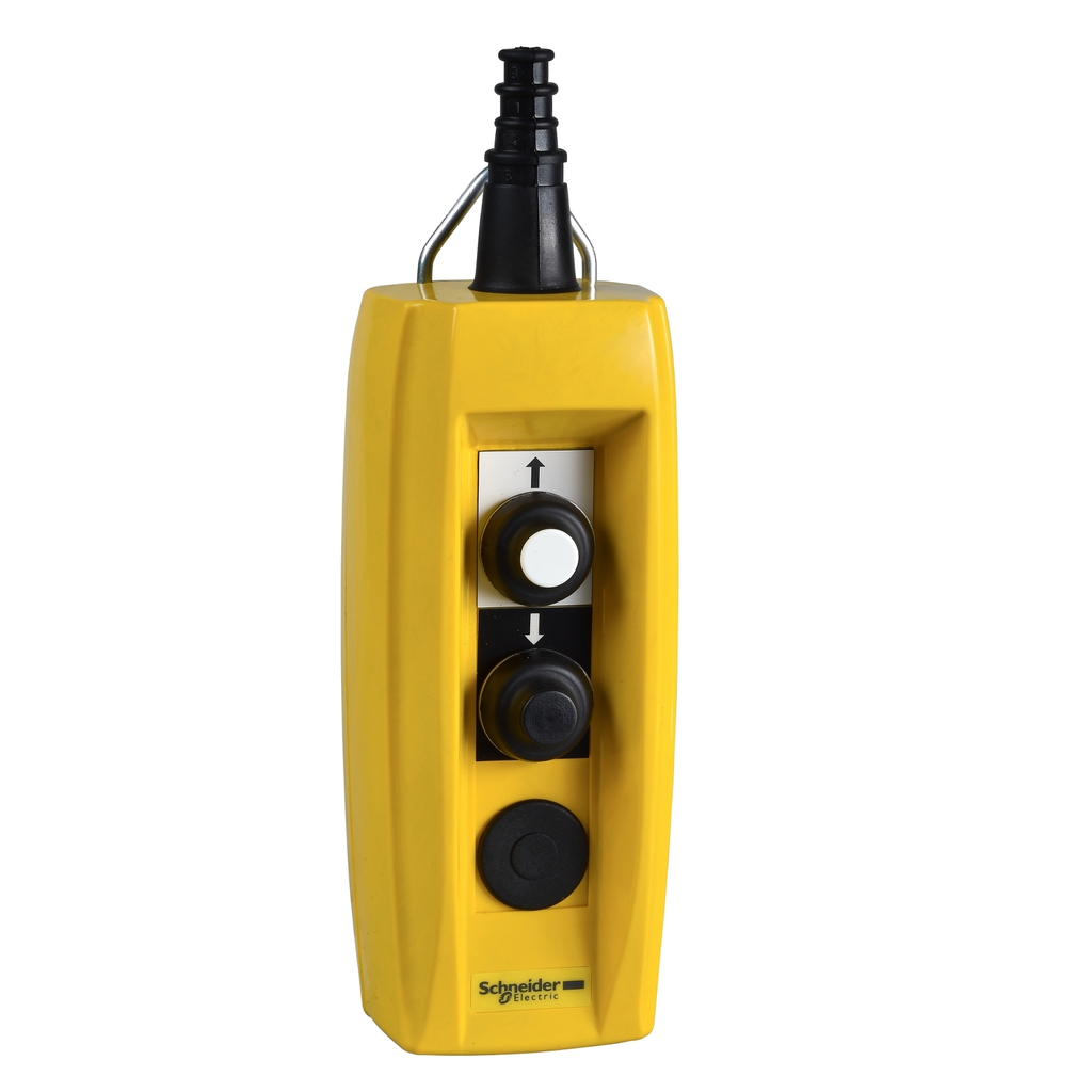 Pendant control station, Harmony XAC, plastic, yellow, 2 push buttons, 12A, cable 7…13mm | Mayer ...