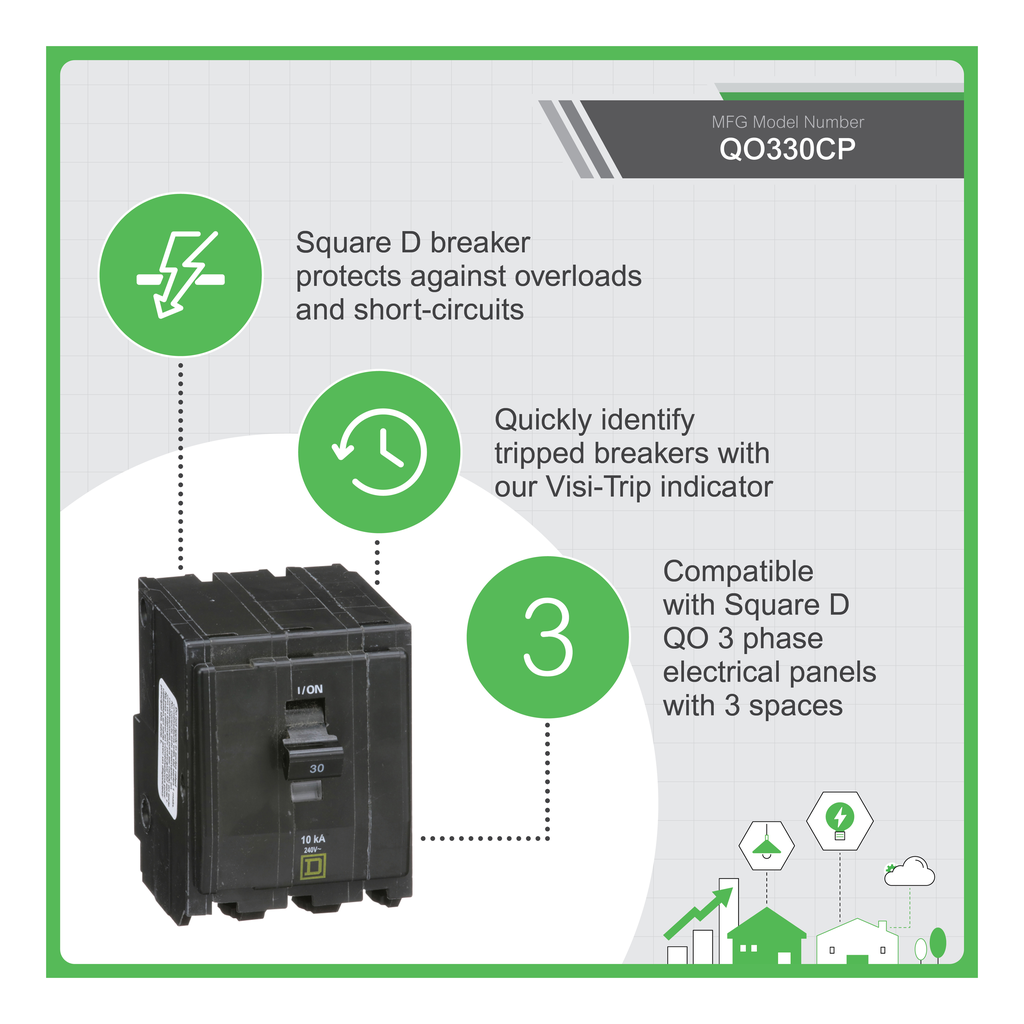 Square D QO330 Miniature Circuit Breaker 30A 240V 3Ph , Plug-In ...