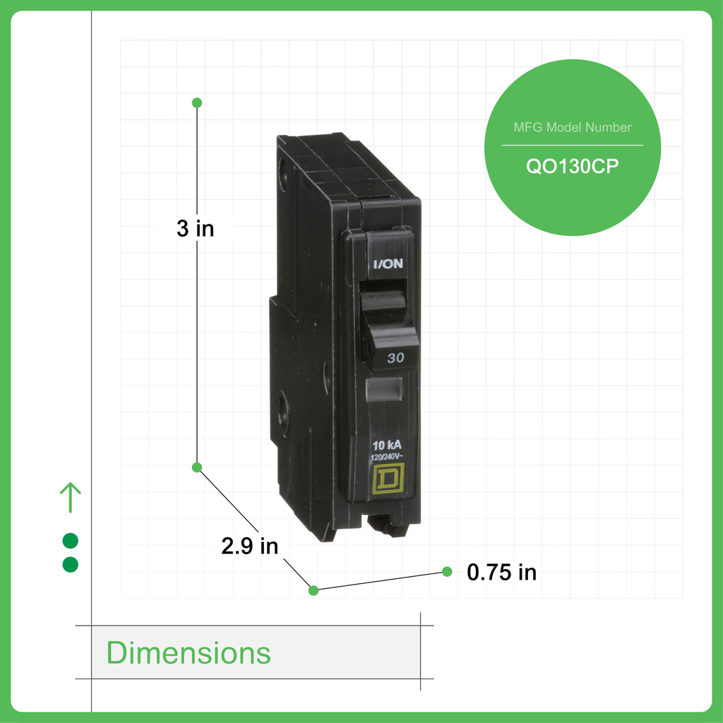 Square D QO130 30A 120/240v 1Pole Miniature Circuit Breaker, Plug-In ...