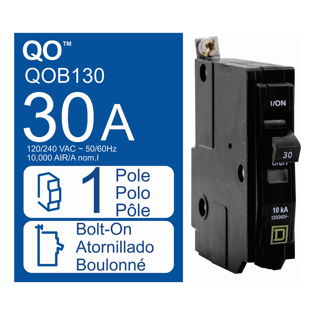 Square D QOB130 Miniature Circuit Breaker 30A 120/240V 1Ph , Bolt-On ...