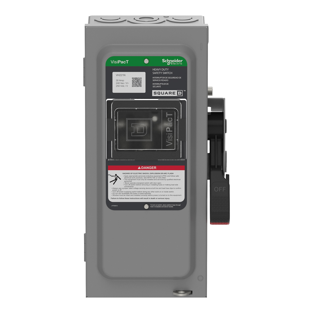 Square D VHU361 30 Amp Safety switch, 600V, Non-Fusible, Single Throw, Heavy Duty | Viking Electric