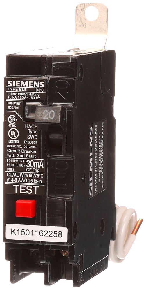 Siemens BE120 1-Pole 20 Amp 120 Volt 10 K 30 mA Circuit Breaker | Viking Electric