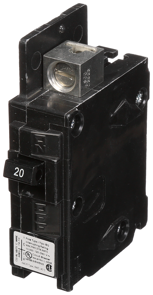 Siemens BQ1B020L 1-Pole 20 Amp 120 Volt 10 K Circuit Breaker Line Lugs | Cooper Electric