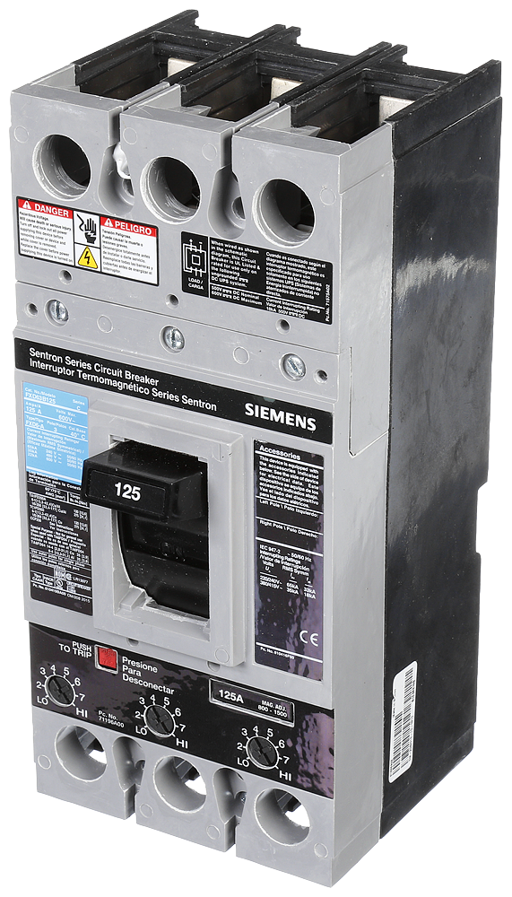 Siemens FXD63B125 3-Pole 600 VAC 125 Amp 22 kA Non-Interchangeable Trip ...