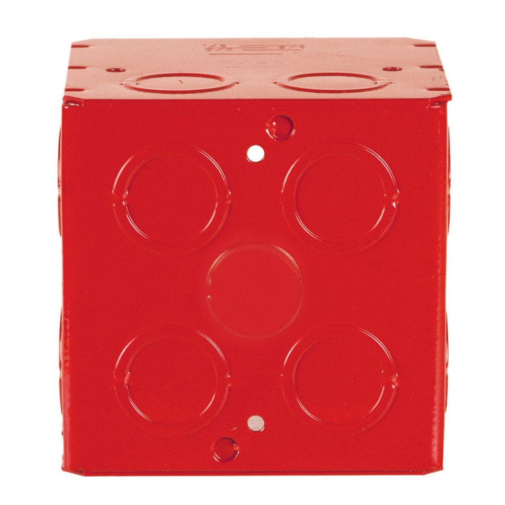 Raco 911-2 4" Square Box, 3-1/2" Deep, Painted Red, 1/2" & 3/4" Side ...
