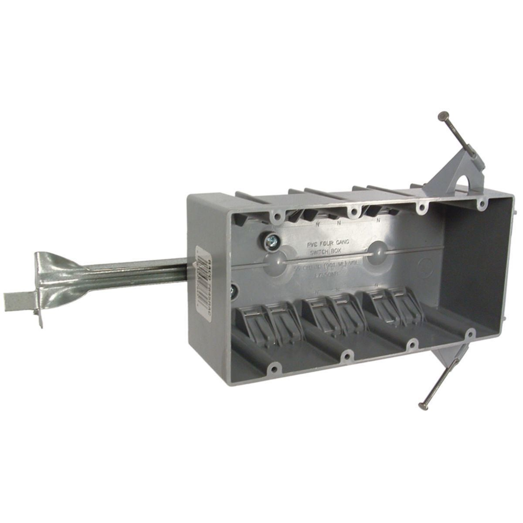 Raco 7645RAC Four-Gang Non-Metallic Cable Box w/Nails and Adjustable ...