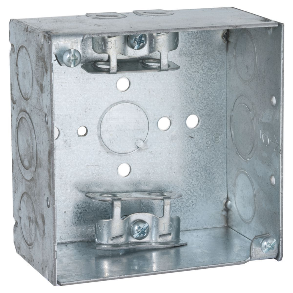 Raco 248 4" Square Box, Welded, 2-1/8" Deep with AC/MC/Flex Clamps ...
