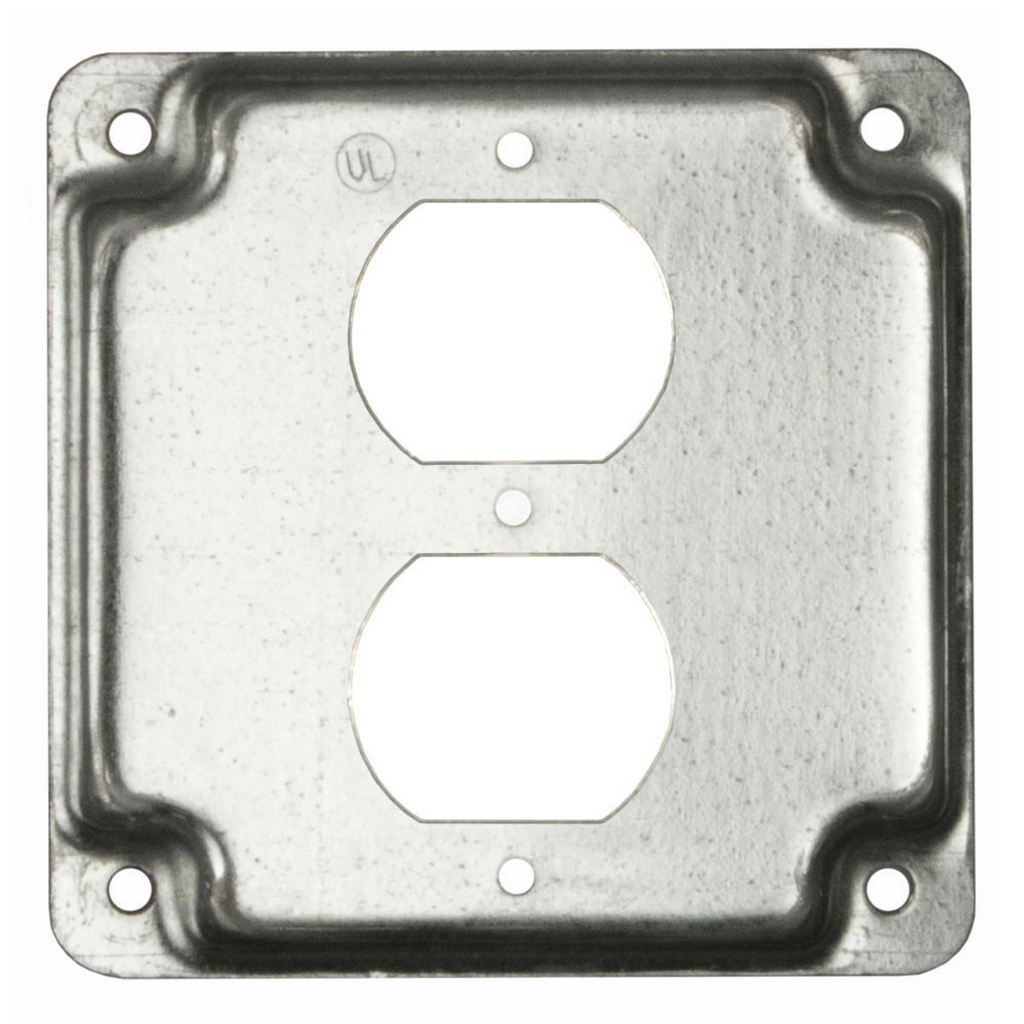 Raco 902C 4" Steel Square Exposed Work Cover, 1 Duplex Receptacle ...