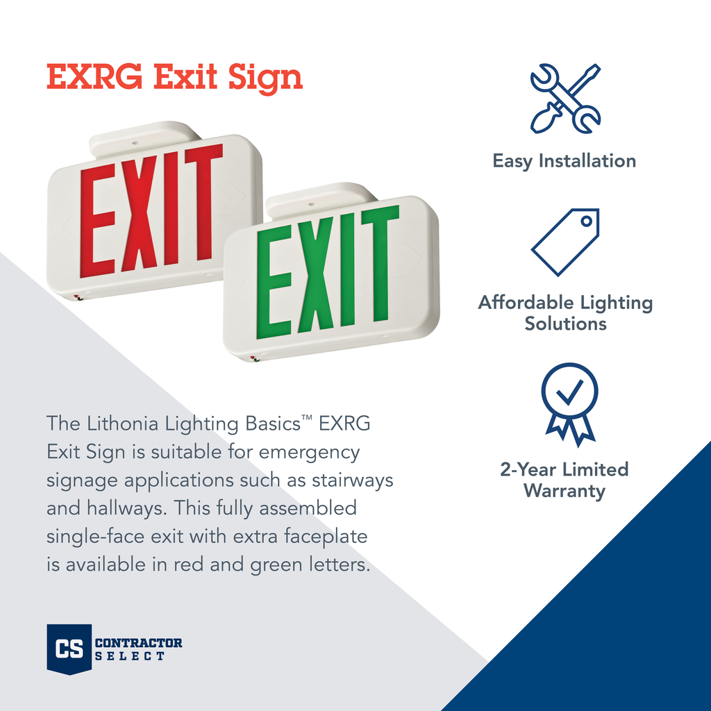 Lithonia EXRG-EL-M6 LED Exit Sign, Switchable Red / Green Lettering ...