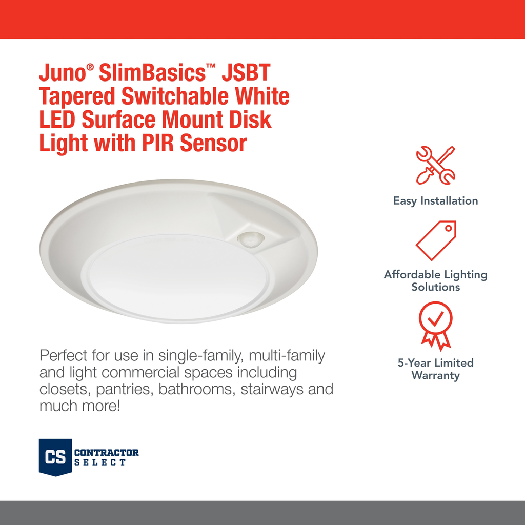 Juno JSBT-6IN-SWW2-90CRI-PIR-MW-M6 6" SlimBasics Tapered Switchable LED ...