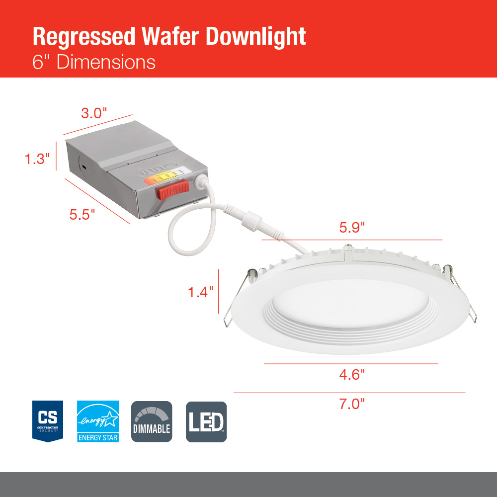 Juno WF6-REG-SWW5-90CRI-MW-M6 6" Wafer-Thin 6" LED Regressed Switchable ...