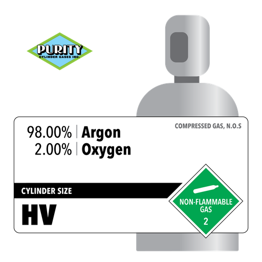 98.00% Argon, 2.00% Oxygen, HV, Industrial, 491 FT3, High Pressure ...
