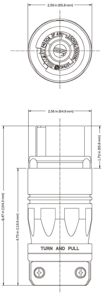 50 Amp, 250 Volt, Black & White Locking Connector, Industrial Grade ...