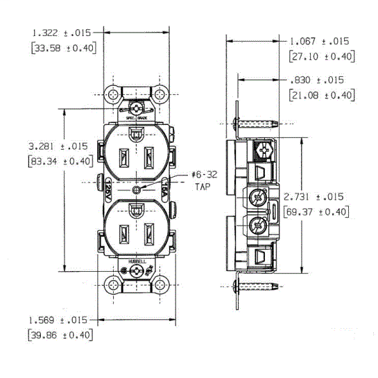 Hubbell CR15-I 15A 125V Duplex Receptacle, Commercial Spec Grade - Ivory | Cooper Electric