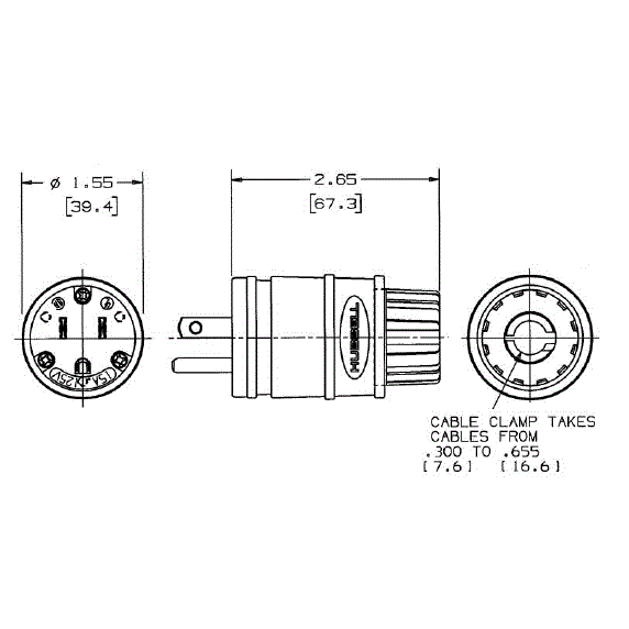 Hubbell HBL14W47 15A 125V ELASTOGRIP Yellow Watertight Plug, Straight ...