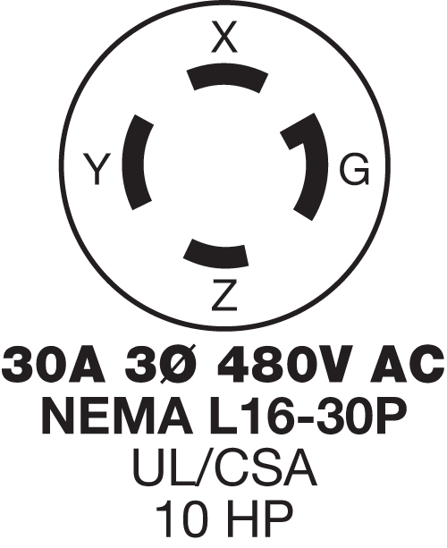 Hubbell HBL2731 30A 3Ph 480V AC Twist-Lock INSULGRIP Black Nylon Plug ...