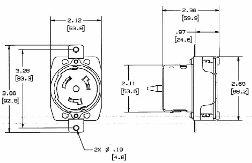 Hubbell HBL3771 50 Amp 600 VAC and 250 VDC 2-Pole 3-Wire Black Locking ...