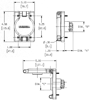 Hubbell HBL67W76 WATERTIGHT RECEP ASSY, NEMA L16-20 | Cooper Electric