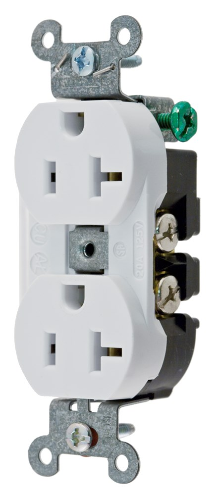 Hubbell 5352A-W White 20A 125V Duplex Receptacle. Heavy Duty Industrial ...
