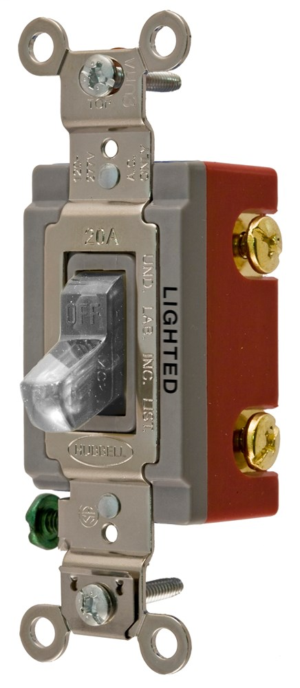 Hubbell HBL1221-ILC 20A 120/277V SP Clear Illuminated Toggle Switch. Extra Heavy Duty Industrial ...