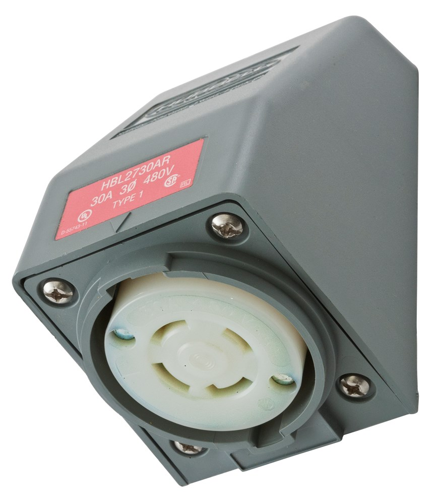 Hubbell HBL2730AR 30 Amp 480 Volt 3-Pole 4-Wire NEMA L16-30R Gray Angle ...