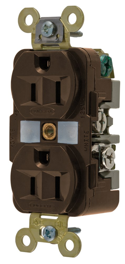 Hubbell HBL5262 Brown 15A 125V Duplex Receptacle. Extra Heavy Duty ...