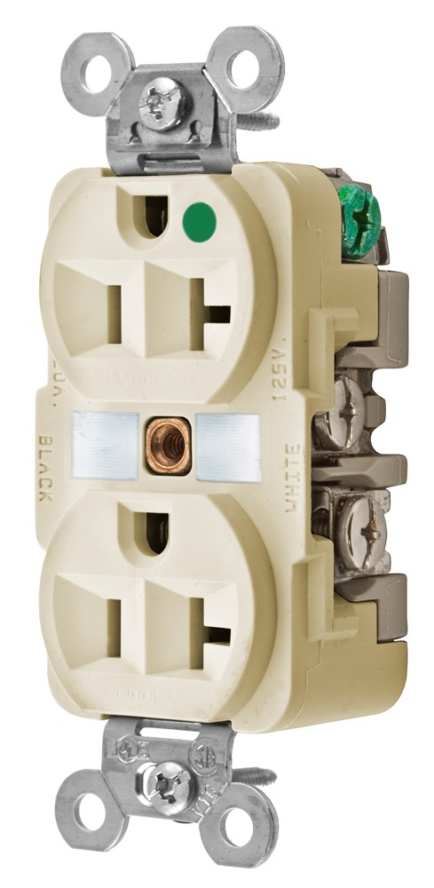 Hubbell HBL8300-I 20A 125V Hospital Grade Duplex Receptacle, Ivory ...