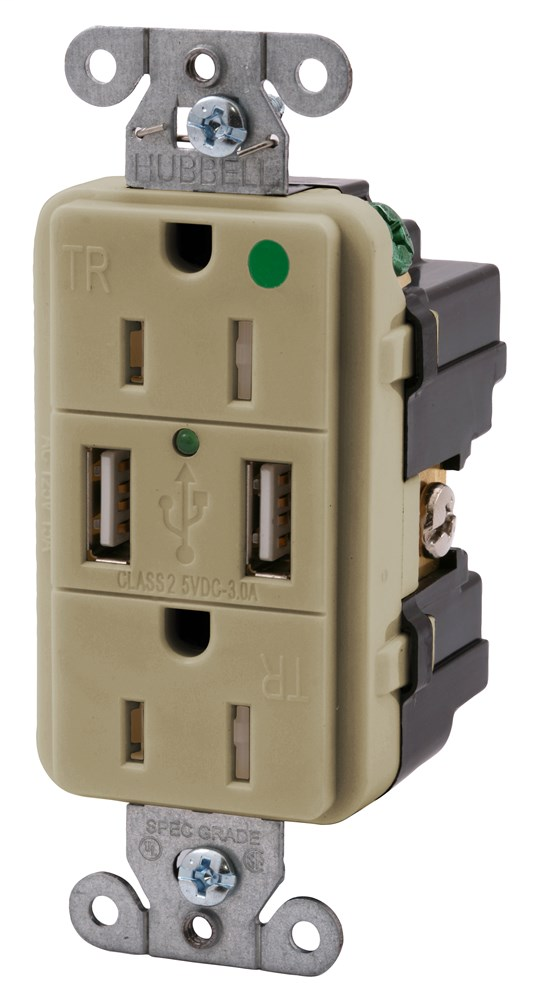 Hubbell USB8200-I USB Charger / Tamper-Resistant Hospital-Grade ...