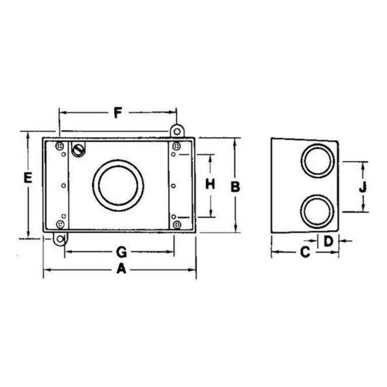 Red Dot IH3-2-LM 1-Gang Weatherproof Metallic Device Box, (3) 3/4" Hubs ...