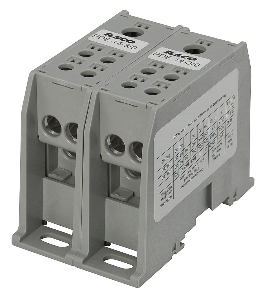 Ilsco PDE-14-3/0 Power Distribution Block, High SCCR, Dual Rated, Line Conductor Range 3/0-14 ...
