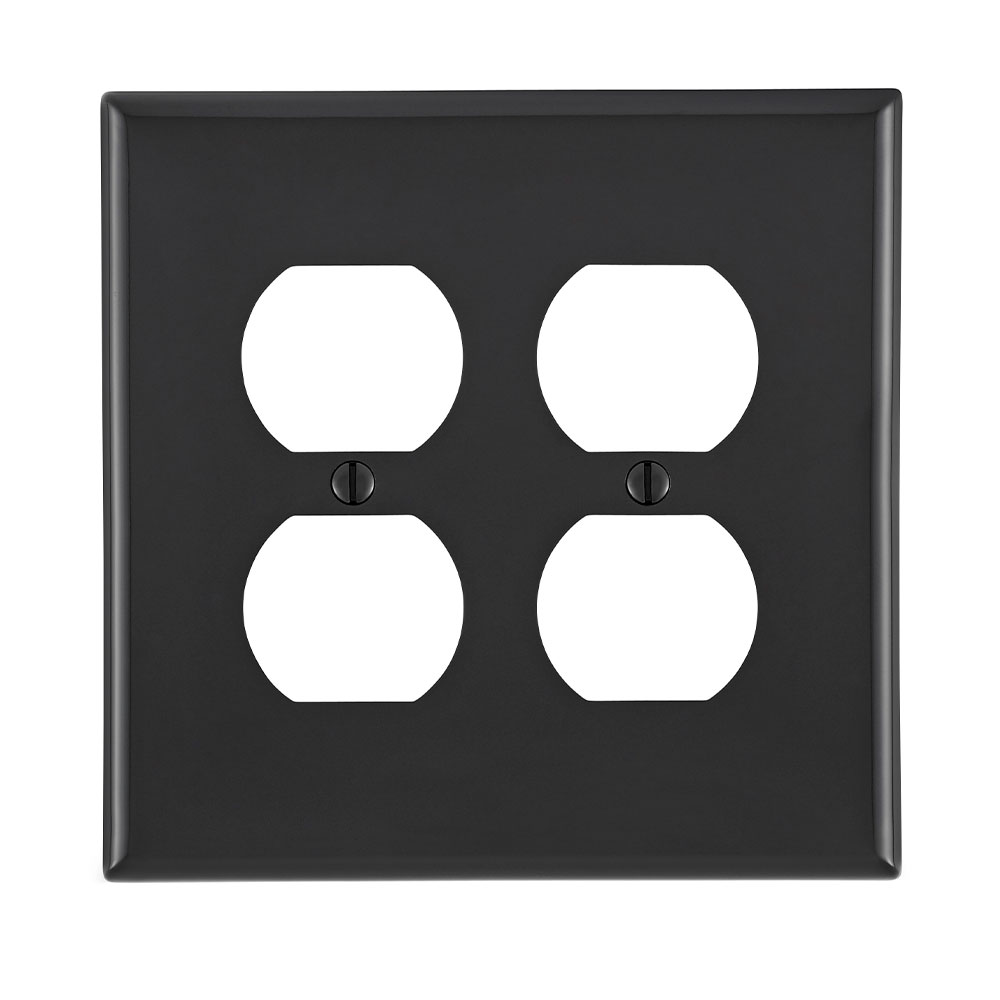 Leviton PJ82-E 2-Gang Midway Size Black Duplex Receptacle Wallplate ...
