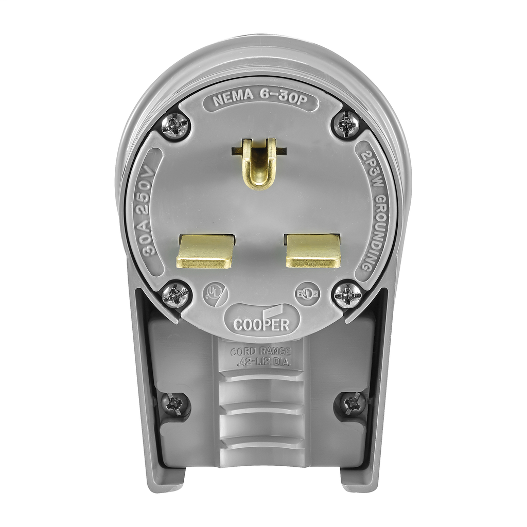 30A 250V Angled Straight Blade Power Plug, 2-Pole 3-Wire Grounding, 6 ...