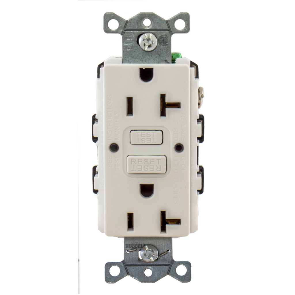Hubbell GFRST20W 20A GFCI Receptacle, Self-Test, 125V 2P3W - White ...