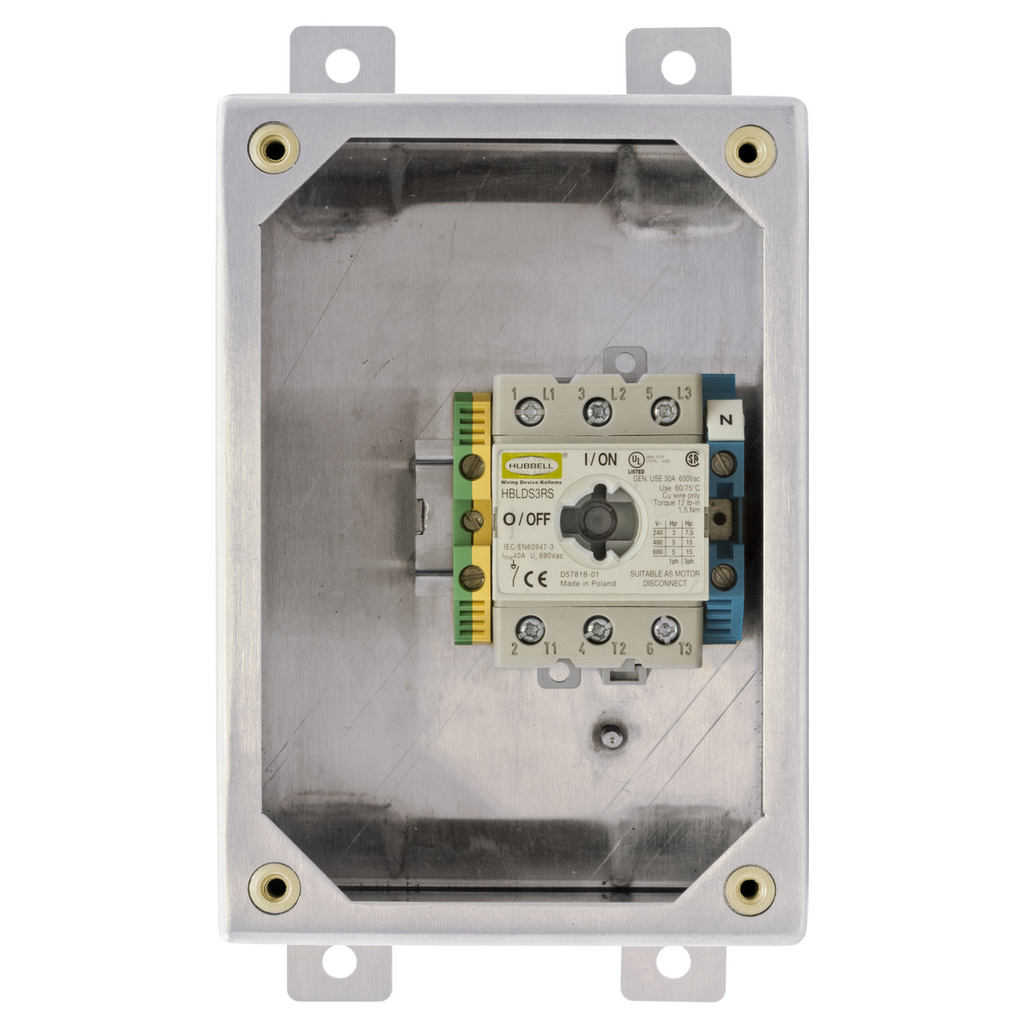 Hubbell HBLDS3SS 30 Amp 3-Phase 3-Pole NEMA 4X Non-Metallic Unfused ...