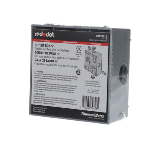 Red Dot 2IH5S2-2 2-Gang Weatherproof Metallic Device Box, (5) 3/4" Hubs ...