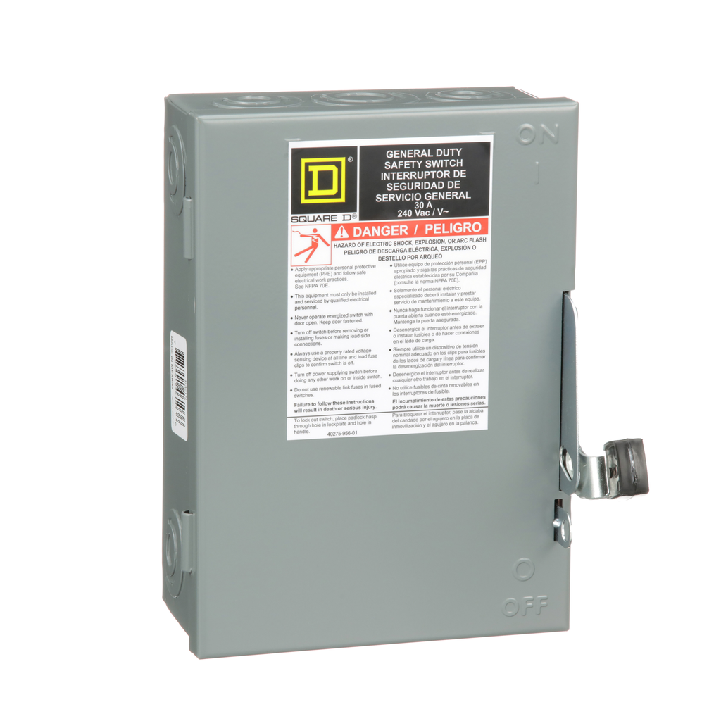 Square D D321N Safety Switch Fusible 30A 3P NEMA-1 240V , Single Throw ...