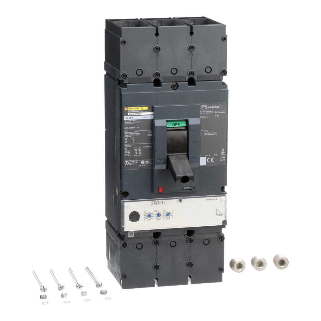 Circuit breaker, PowerPacT L, 600A, 3 pole, 600VAC, 18kA, lugs ...