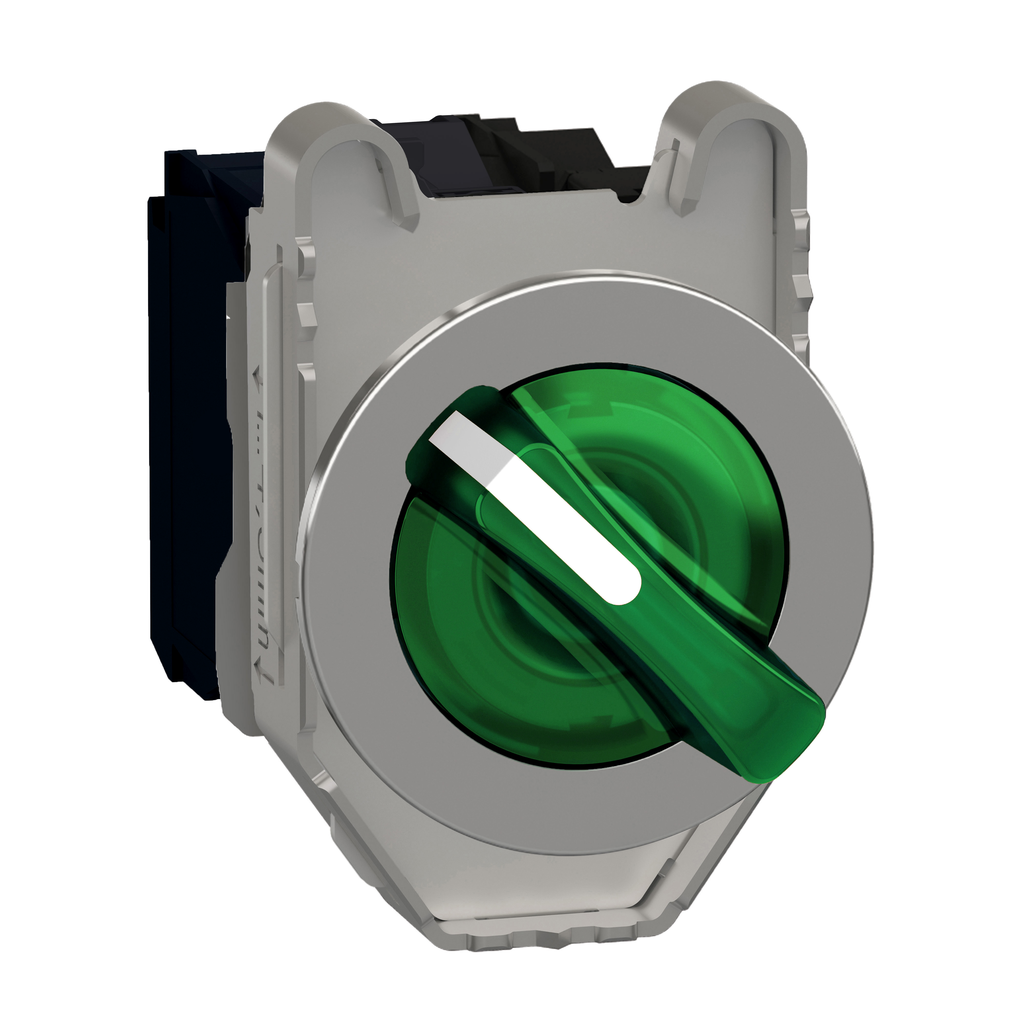 Illuminated selector switch, Harmony XB4, metal, green handle, 30mm ...