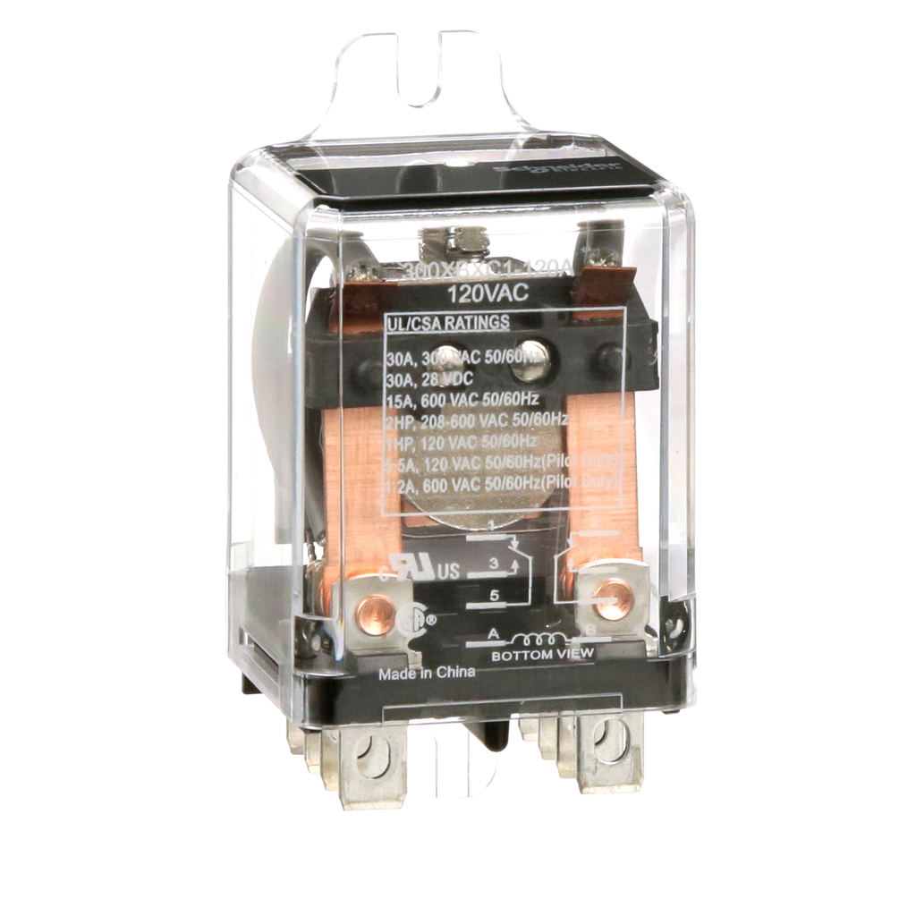Power relay, SE Relays, DPDT, 30A, 120 VAC, side flange cover | Mayer ...