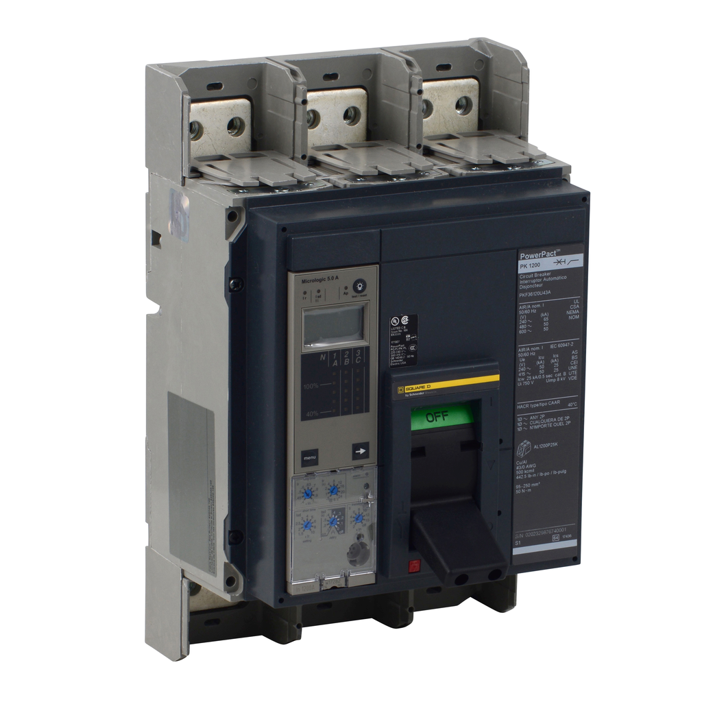 Circuit breaker, PowerPact P, 800A, 3 pole, 600VAC, 18kA, busbar ...