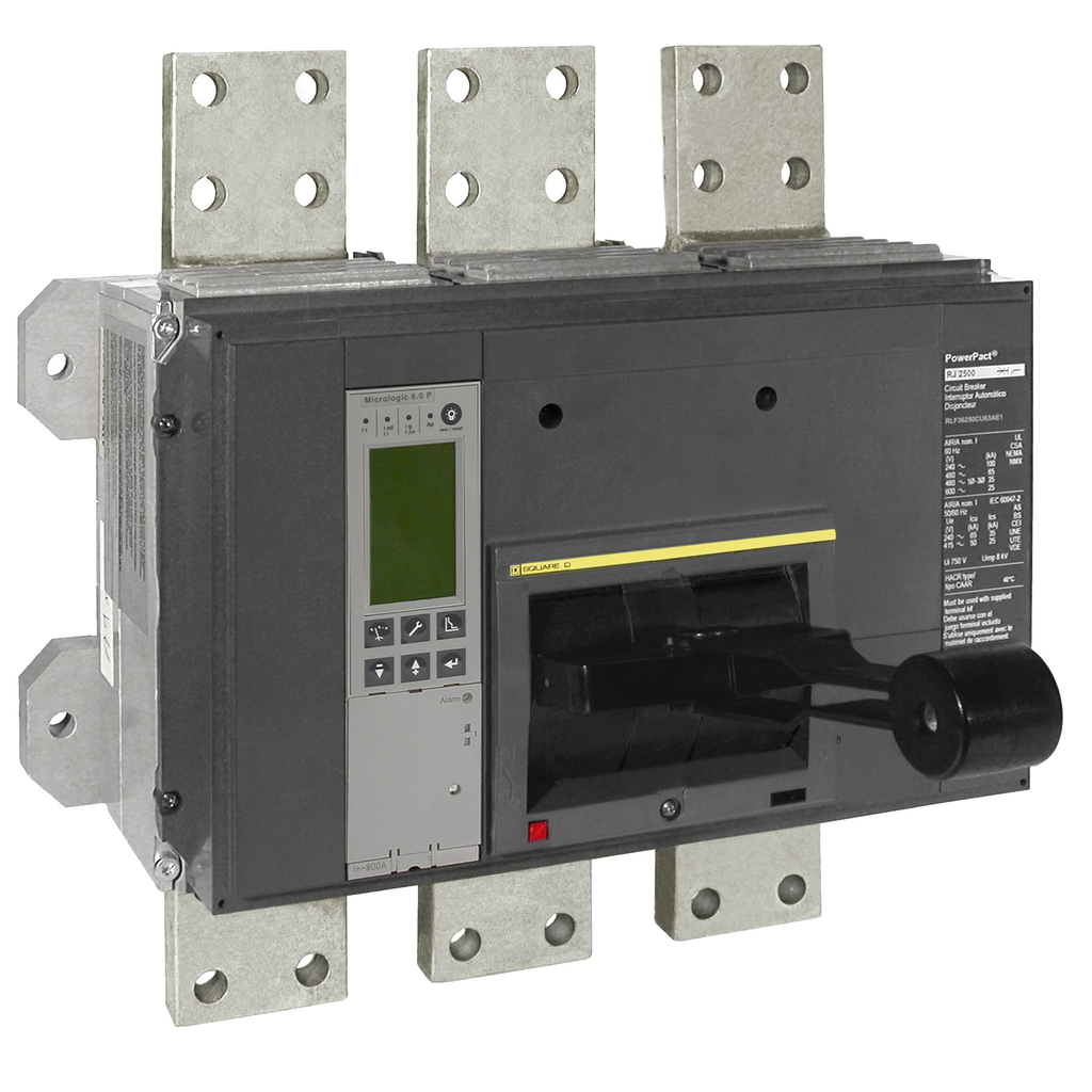 Circuit breaker, PowerPacT R, 2500A, 3 pole, 600VAC, 65kA, busbar ...