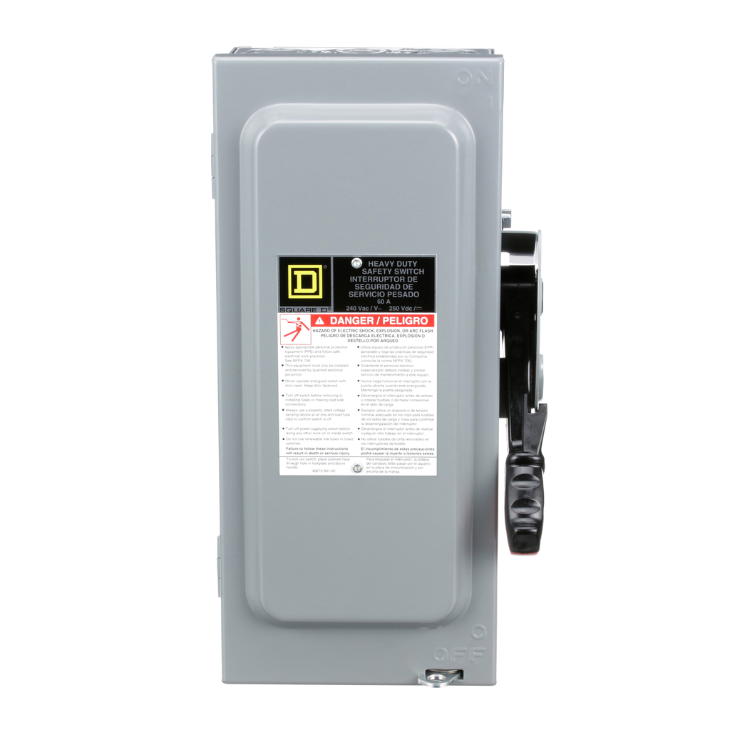 Square D H222N 240 VAC 60 Amp 2-Pole Class H/J/K/L/R Fusible Heavy Duty ...