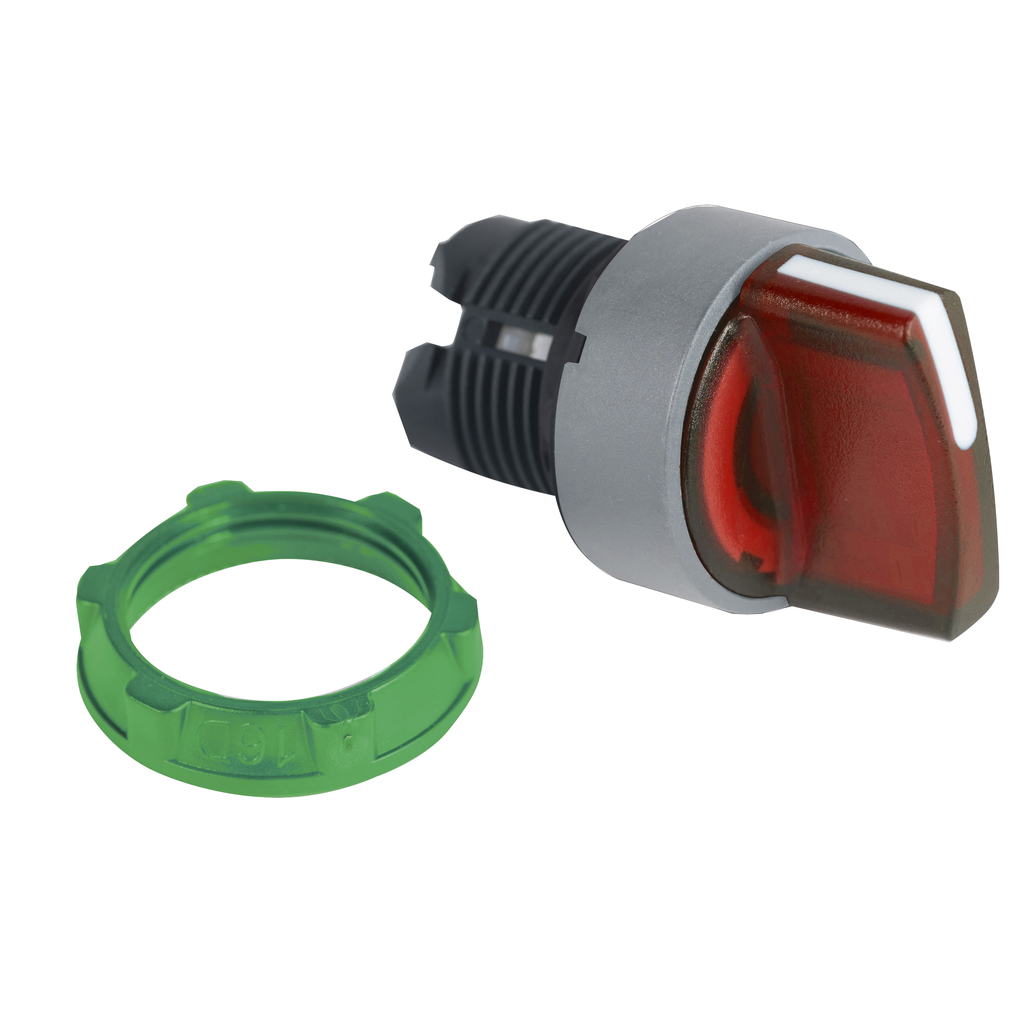 Head for illuminated selector switch, Harmony XB5, grey bezel, red handle, 22mm, universal LED ...
