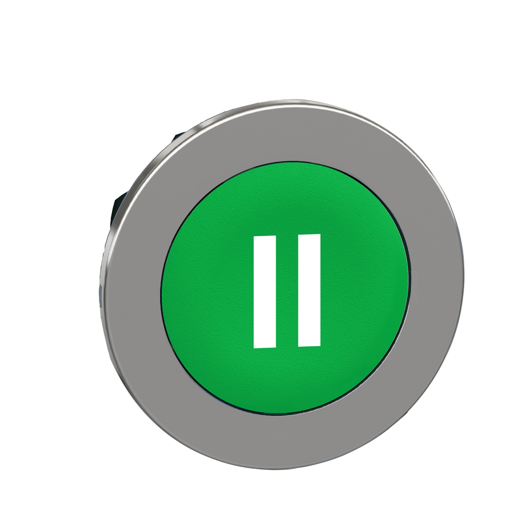 Head for illuminated push button, Harmony XB4, metal, green flush, 30mm, spring return, white ...