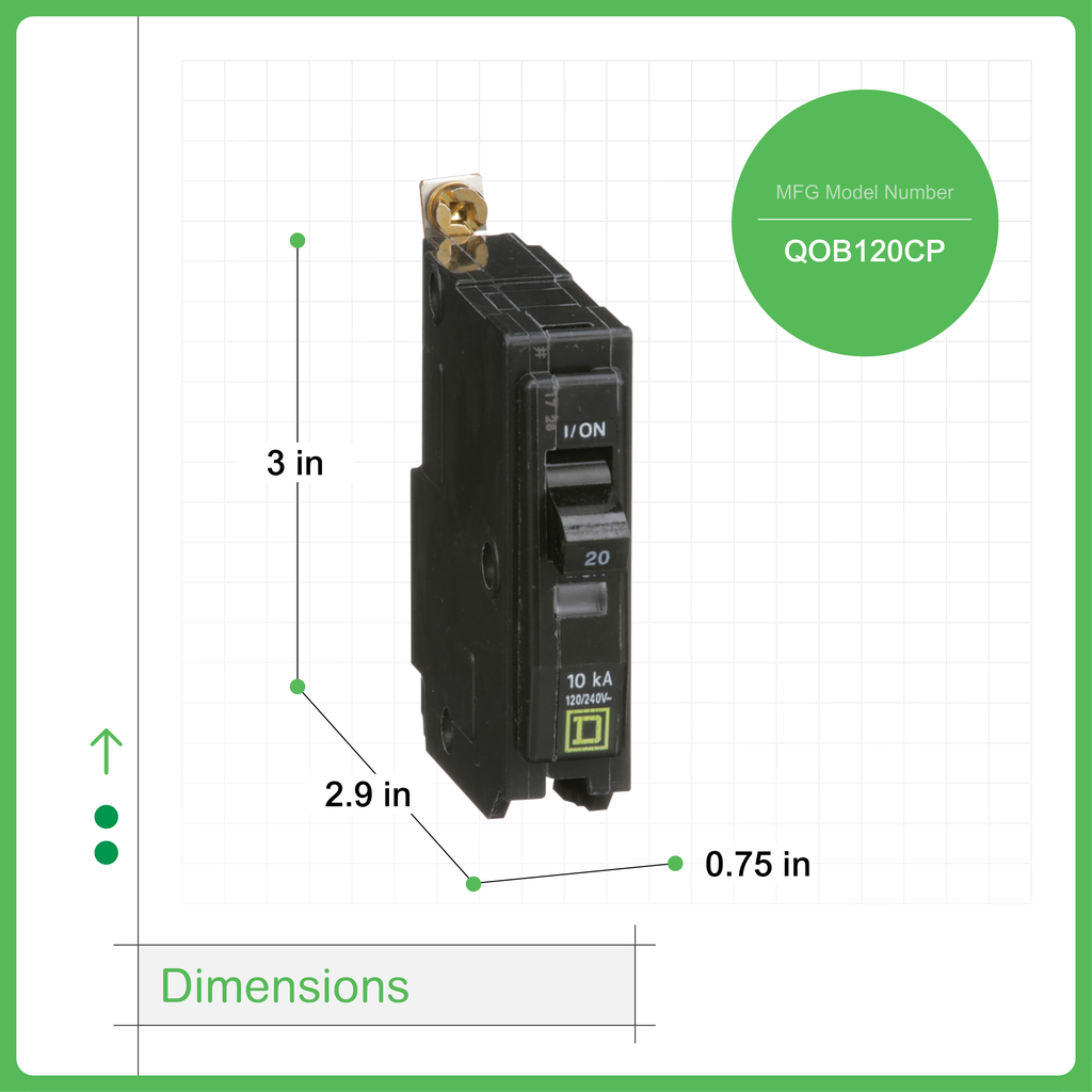 Square D QOB120 Miniature Circuit Breaker 20A 120/240V 1Ph , Bolt-On ...